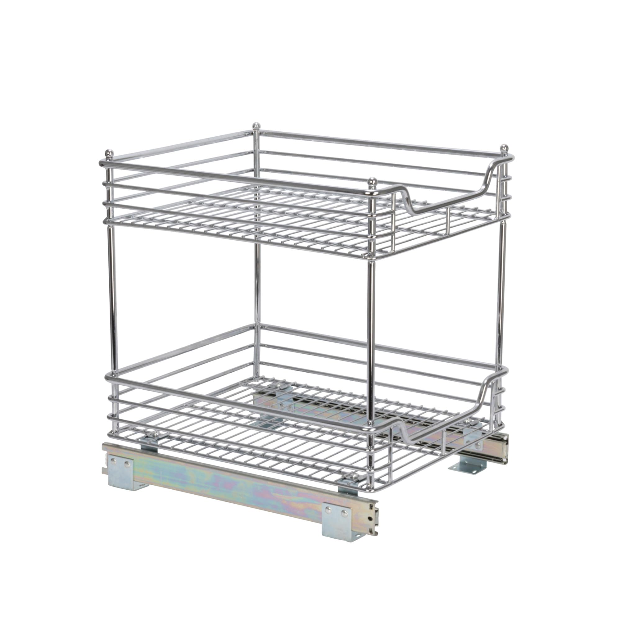 Household Essentials Glidez Multipurpose Chrome-Plated Steel Pull-Out/Slide-Out Storage Organizer for Under Cabinet Use - 2-Tier Design - Fits Standard Size Cabinet or Shelf, Chrome