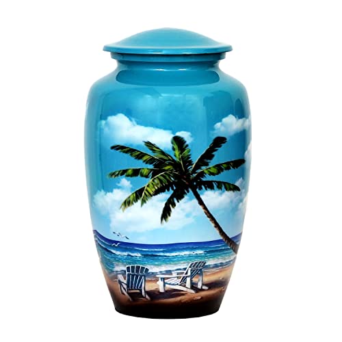 HLC URNS – Beach Blue Cremation Urn for Human Ashes - Adult Funeral Urn Handcrafted - Affordable Urn for Ashes (Adult (200 lbs) – 10.5 x 6 “, Cremation Urn)