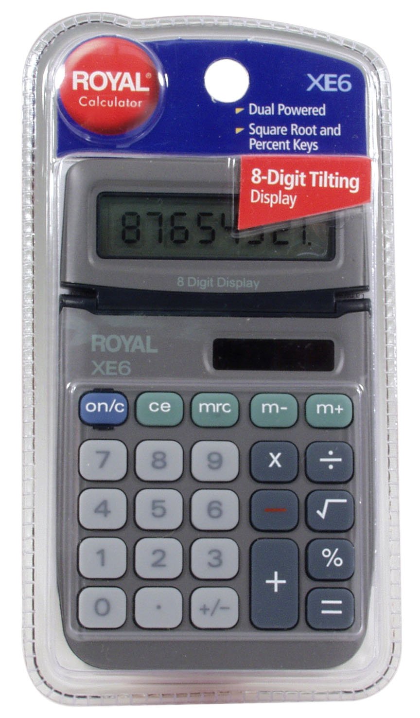 Royal XE6 8 Digit Tiltable Display Calculator with Solar and Battery Power