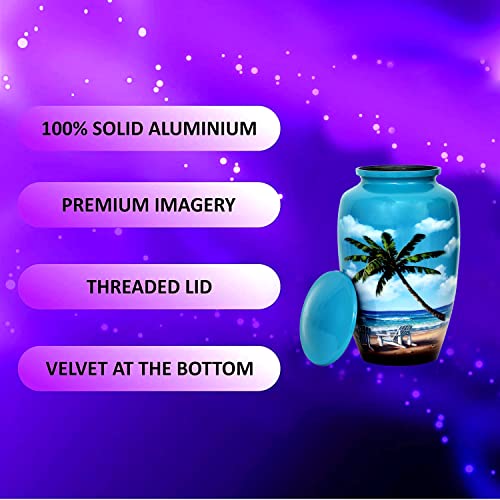 HLC URNS β Beach Blue Cremation Urn for Human Ashes - Adult Funeral Urn Handcrafted - Affordable Urn for Ashes (Adult (200 lbs) β 10.5 x 6 β, Cremation Urn)