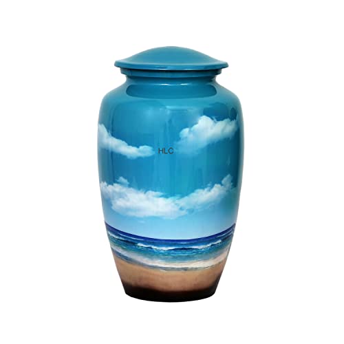 HLC URNS β Beach Blue Cremation Urn for Human Ashes - Adult Funeral Urn Handcrafted - Affordable Urn for Ashes (Adult (200 lbs) β 10.5 x 6 β, Cremation Urn)