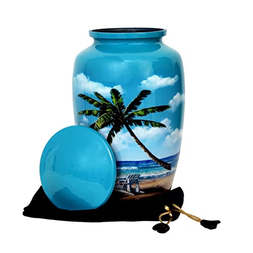 HLC URNS β Beach Blue Cremation Urn for Human Ashes - Adult Funeral Urn Handcrafted - Affordable Urn for Ashes (Adult (200 lbs) β 10.5 x 6 β, Cremation Urn)