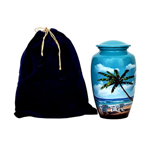 HLC URNS β Beach Blue Cremation Urn for Human Ashes - Adult Funeral Urn Handcrafted - Affordable Urn for Ashes (Adult (200 lbs) β 10.5 x 6 β, Cremation Urn)