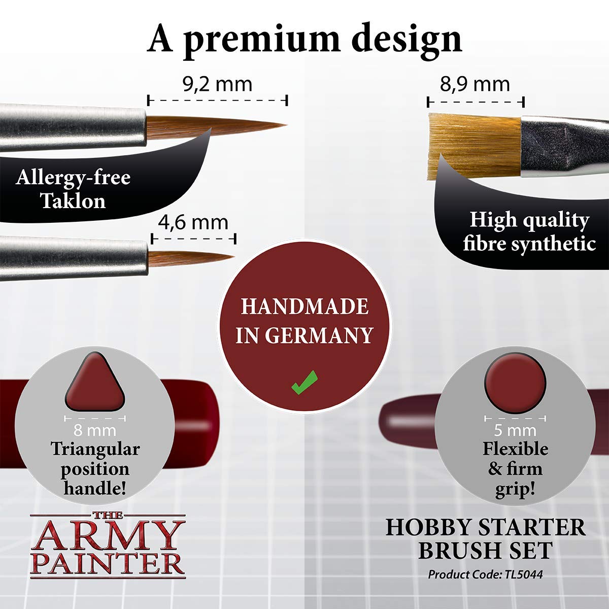 The Army Painter Hobby Brush Starter Set -Miniature Small Paint Brush Set of 3 Acrylic Paint Brushes-Includes Drybrush, Standard Model Paint Brush & Detail Fine Tip Paint Brush for Acrylic Painting