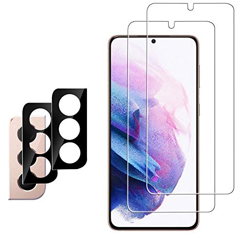 Ferilinso [4 Pack] 2 Pack Screen Protector for Samsung Galaxy S21 5G, [NOT Fit S21+Plus], with 2 Pack Camera Lens Protector [100% Support Ultrasonic Fingerprint Unlock-Super Fast] [Case Friendly]