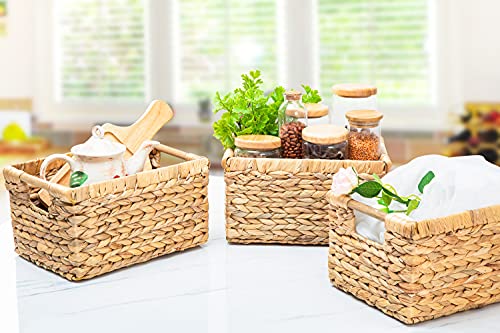 Natural Water Hyacinth storage basket with Handle, Rectangular Wicker Basket for Organizing, Decorative Wicker Storage Basket for Living Room, Medium Wicker Basket 12.2 x 8.9 x 6.9 inches