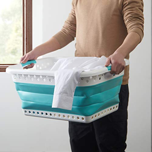Urban Shop Collapsible Laundry Hamper Bin, Aqua