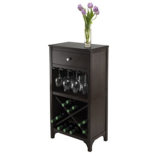 Winsome Ancona X Shelf Modular Wine Cabinet With 1-Drawer, Glass Rack, Dark Espresso (92745)