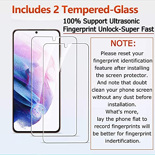 Ferilinso [4 Pack] 2 Pack Screen Protector for Samsung Galaxy S21 5G, [NOT Fit S21+Plus], with 2 Pack Camera Lens Protector [100% Support Ultrasonic Fingerprint Unlock-Super Fast] [Case Friendly]