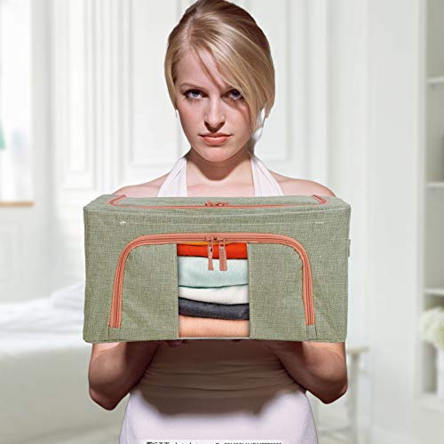 F.P.L Foldable Storage Bins Box Oxford Cloth Steel Frame Storage Bag Clothing Storage Containers Organizer for Clothes Beddings Towels(24L Army Green 2PCS)