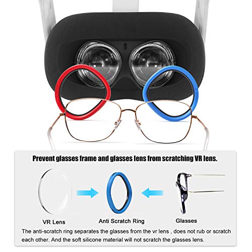 AMVR VR Silicone Face Cover & Lens Anti-Scratch Ring Protecting Myopia Glasses from Scratching VR Lens for Oculus Quest 2, Sweatproof Waterproof Anti-Dirty Replacement 3-in-1 Accessories (Blue)