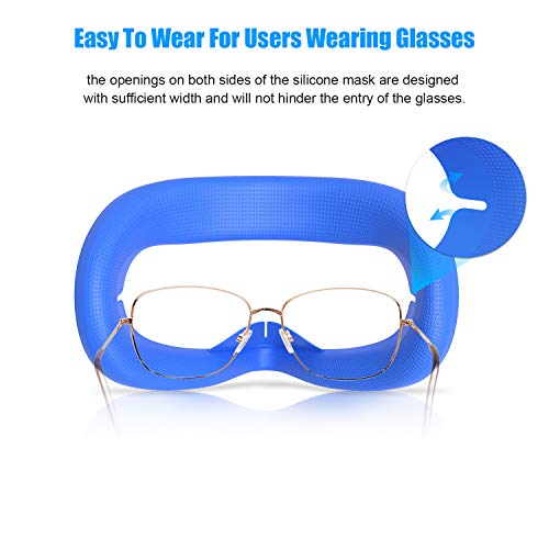 AMVR VR Silicone Face Cover & Lens Anti-Scratch Ring Protecting Myopia Glasses from Scratching VR Lens for Oculus Quest 2, Sweatproof Waterproof Anti-Dirty Replacement 3-in-1 Accessories (Blue)