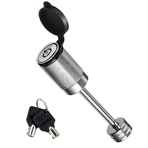 CZC AUTO Trailer Coupler Lock 1/4" Dia 2-1/2" Span Trailer Tongue Lock Fits Latch-Type Coupler, Chrome Coated Trailer Lock with Keys for Towing Boat Truck Trailer RV Car