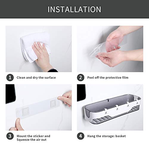 Bathroom Shelves with 4 Hooks,Shower Caddy with Adhesive,Racks Strong and Sturdy for Lavatory,Portable,Washroom, Restroom, Shower, Toilet,Kitchen