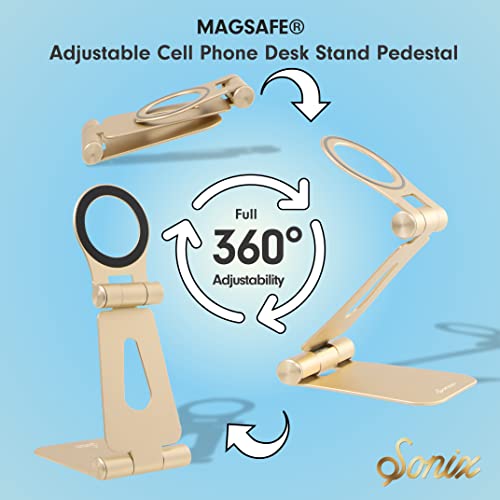 Sonix Magnetic Adjustable Cell Phone Desk Stand Pedestal Compatible with Apple MagSafe (Gold)