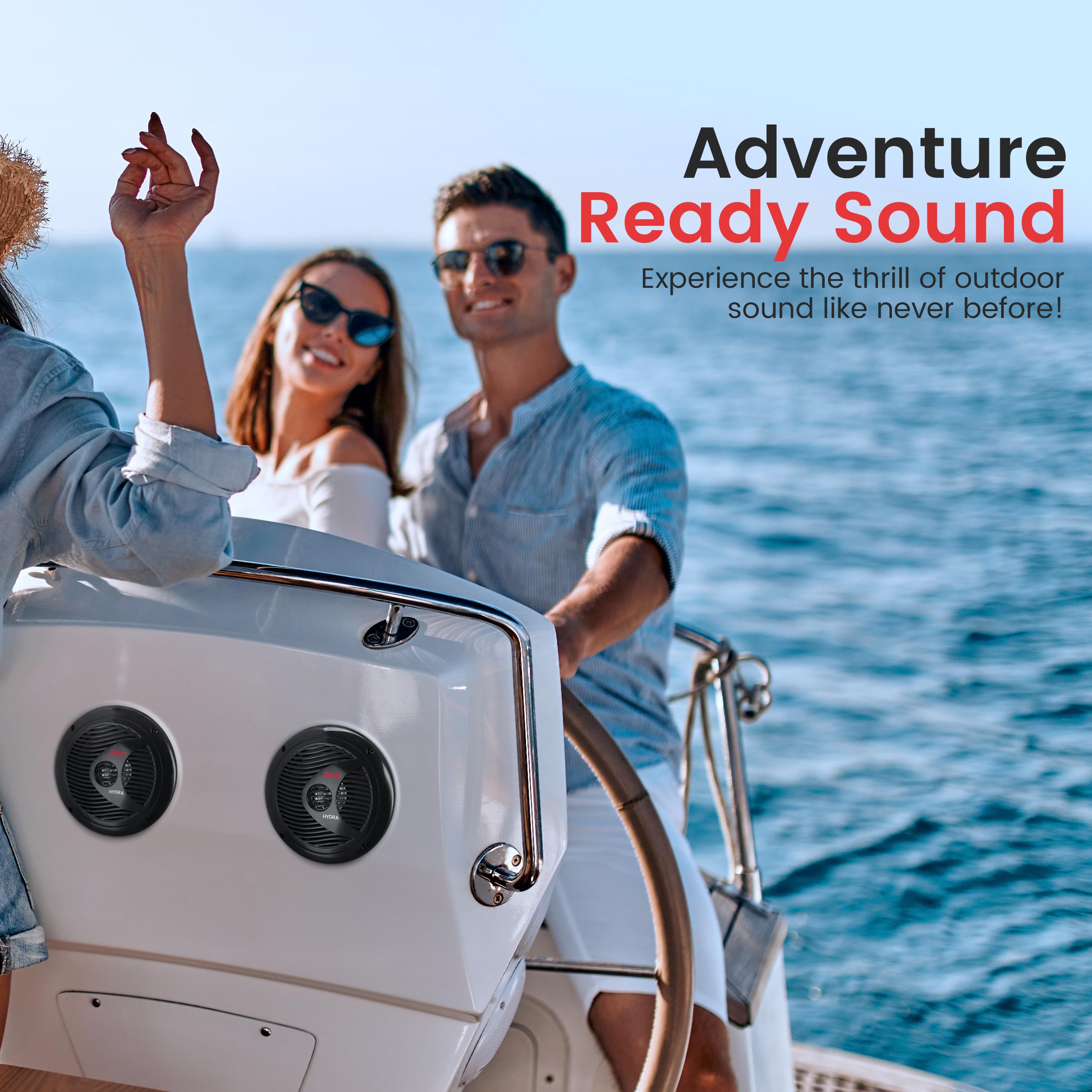 Pyle 6.5 Inch Dual Marine Speakers - 2 Way Waterproof and Weather Resistant Outdoor Audio Stereo Sound System with 150 Watt Power, Polypropylene Cone and Cloth Surround - 1 Pair - Pyle PLMR60B (Black)
