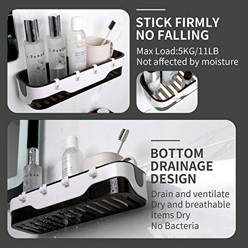 Bathroom Shelves with 4 Hooks,Shower Caddy with Adhesive,Racks Strong and Sturdy for Lavatory,Portable,Washroom, Restroom, Shower, Toilet,Kitchen
