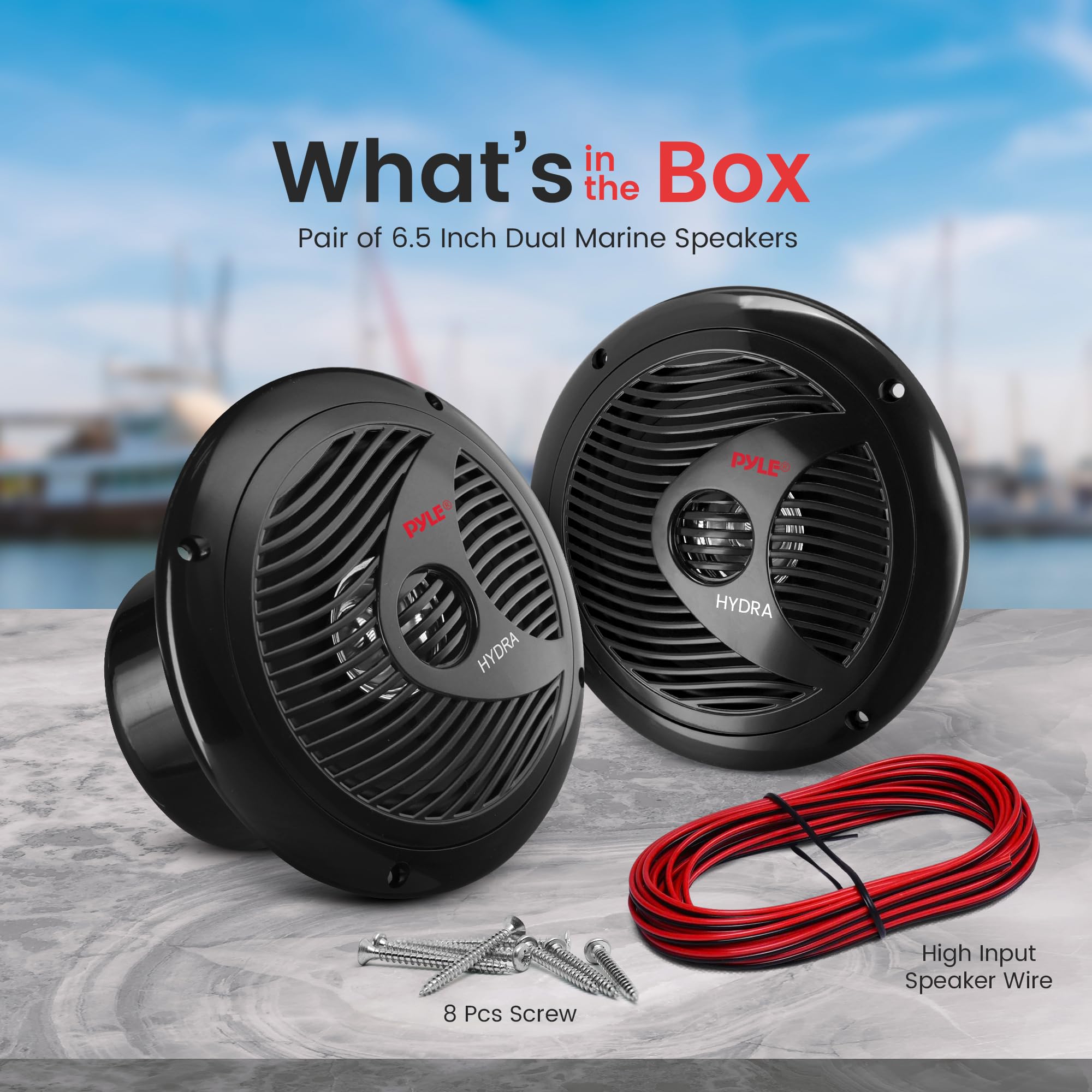 Pyle 6.5 Inch Dual Marine Speakers - 2 Way Waterproof and Weather Resistant Outdoor Audio Stereo Sound System with 150 Watt Power, Polypropylene Cone and Cloth Surround - 1 Pair - Pyle PLMR60B (Black)