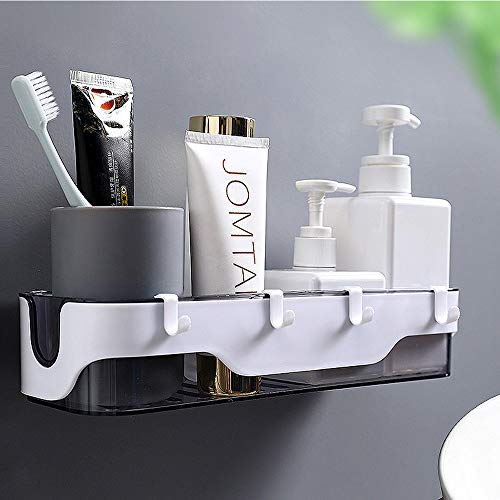 Bathroom Shelves with 4 Hooks,Shower Caddy with Adhesive,Racks Strong and Sturdy for Lavatory,Portable,Washroom, Restroom, Shower, Toilet,Kitchen