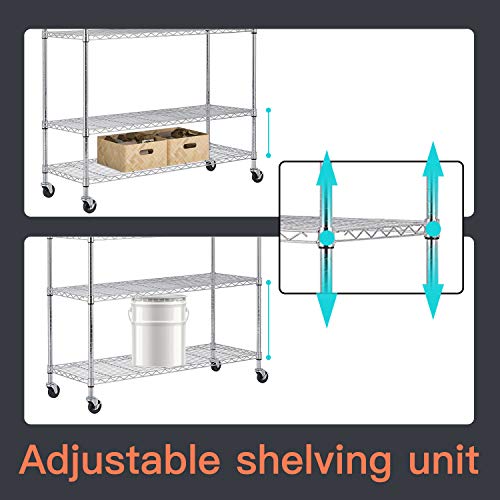 18" D×48" W×72" H Wire Shelving Unit Metal Shelf with 6 Tier Casters Adjustable Layer Rack Strong Steel for Commercial Restaurant Garage Pantry Kitchen Garage,Chrome