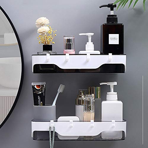 Bathroom Shelves with 4 Hooks,Shower Caddy with Adhesive,Racks Strong and Sturdy for Lavatory,Portable,Washroom, Restroom, Shower, Toilet,Kitchen