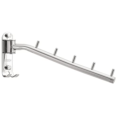 Danpoo Folding Clothes Hanger Rack, Stainless Steel Swing Arm Hook Holder, Clothing Hanging System Drying Closet Storage Organizer Wall Mount Chrome (Silver)