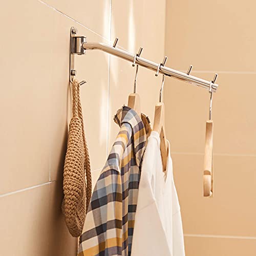 Danpoo Folding Clothes Hanger Rack, Stainless Steel Swing Arm Hook Holder, Clothing Hanging System Drying Closet Storage Organizer Wall Mount Chrome (Silver)