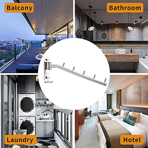 Danpoo Folding Clothes Hanger Rack, Stainless Steel Swing Arm Hook Holder, Clothing Hanging System Drying Closet Storage Organizer Wall Mount Chrome (Silver)