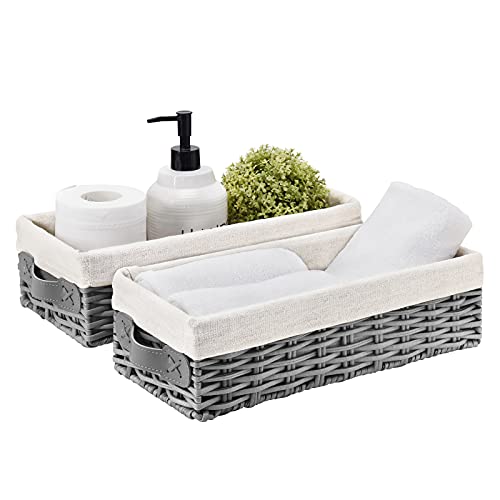 Wicker Baskets with Liner for Storage, 2 Pack Decorative Woven Storage Baskets for Organizing, Toilet Paper Basket Storage, Bathroom Storage Bins, Bathroom Basket for Organizing Closet(Grey)