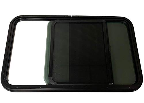 37.5" Width x 23.5" Height RV Window, Tiny House Horizontal Slider W/Screen & Interior Camper Window Clamp Ring for 1-1/2" Wall Thickness Included, Teardrop Replacement Trailer Window