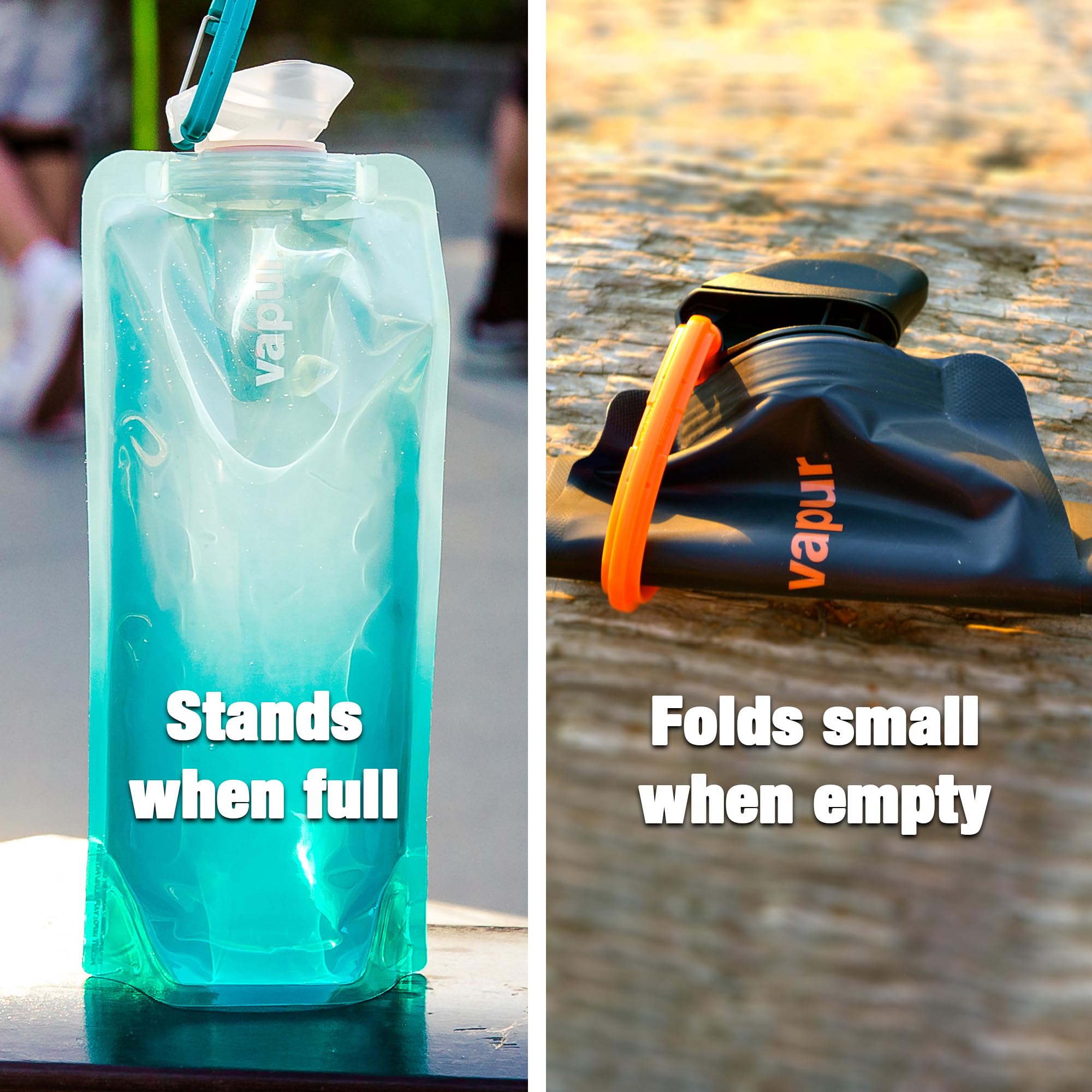 Vapur Flexible Collapsible Wide Mouth Anti-Bottle with Detachable Carabiner, 34 Ounce, Blue, Pack of 1