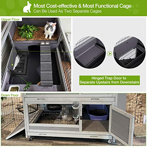GUTINNEEN Bunny Hutch Indoor Rabbit Hutch Large Guinea Pig Cage with Wheel, Outdoor Rabbit Cage with Removable Bottom Wire Floor