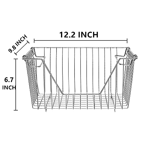 Slideep 12.2'' Large Stackable Storage Baskets Cabinet Organizer Sturdy Metal Wire Pantry Freezer Bin for Pantry Home Bathroom Kitchen Organization 2 Packs