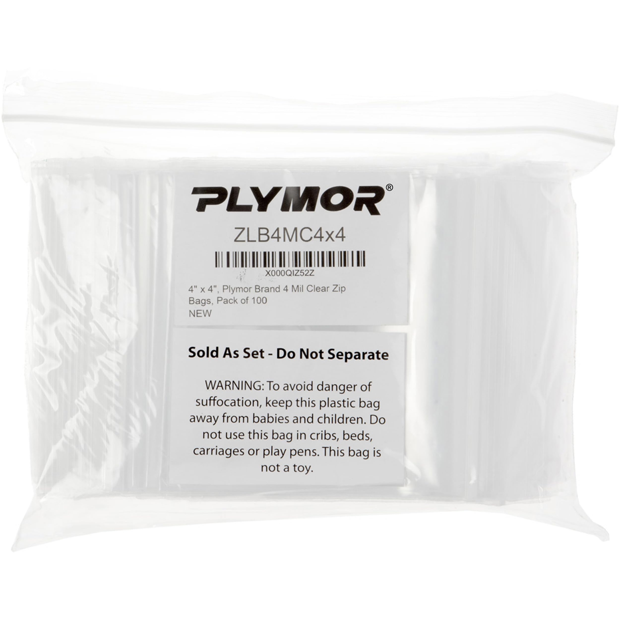 Plymor 4" x 4" (Pack of 100), 4 Mil Heavy Duty Zipper Reclosable Plastic Bags