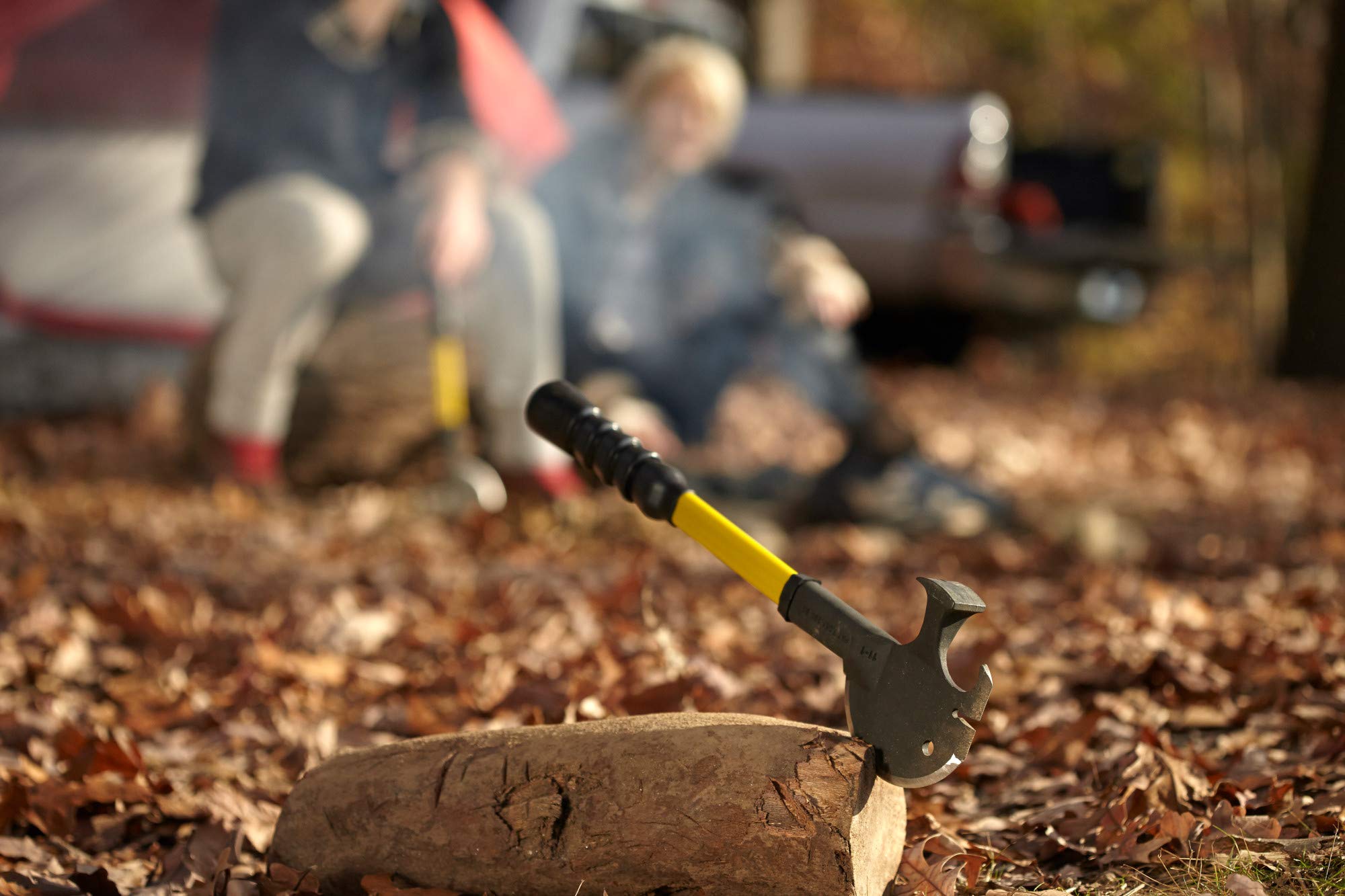 Off Grid Tools Pro Trucker’s Friend – Yellow, Carbon Steel Blade, Shock Absorbing Grip, All-Purpose Multitool, Made in USA, Curved Axe Head, Hammer, Pry Bar, Nail Puller