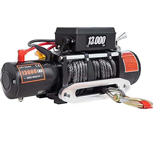 VEVOR Electric Winch 13000lb Load Capacity Truck Winch Compatible with Jeep Truck SUV 65ft/20m Synthetic Rope 12V Power Winch with Wireless Remote Control, Powerful Motor for ATV UTV Off Road Trailer
