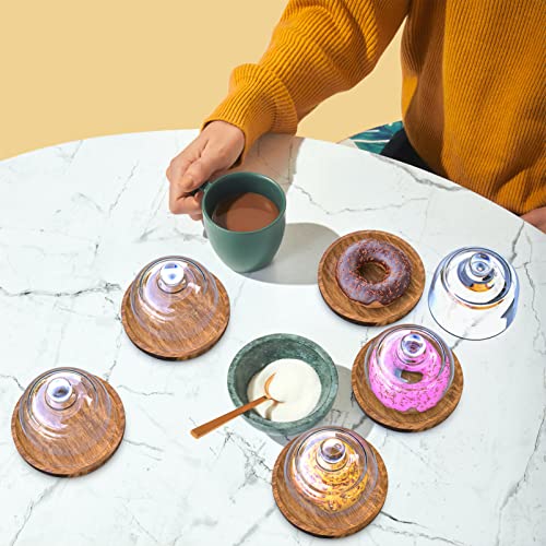 Yardwe 2 Sets Glass Dome with Wooden Base Mini Cake Stand Glass Display Dome Cloche Clear Glass Bell Jar Cover for Dessert Cheese Candy Plants Succulents (4.1 x 3.7 Inch)