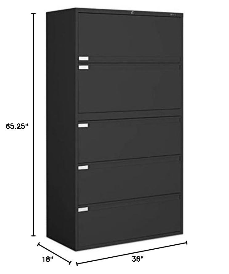 Global Office 9300 Plus 5 Drawer 36" Metal Lateral File Cabinet in Light Gray
