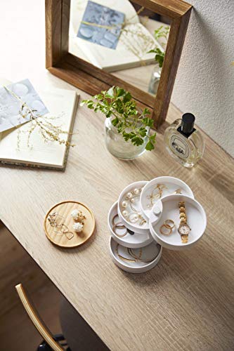Yamazaki Box Home Stacked Accessory Trays with Wooden Lid | Plastic | Jewelry Organizer, One Size, White