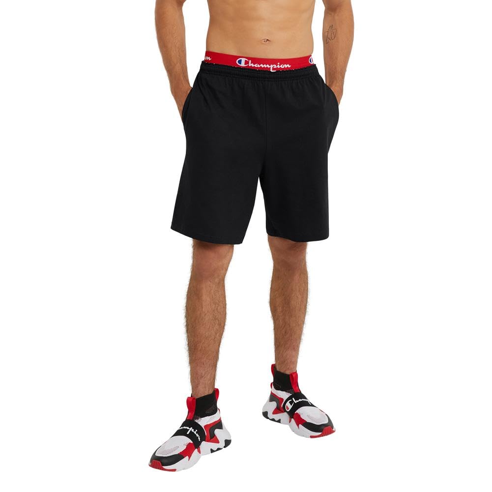 Champion Mens Shorts, Everyday Cotton, Lightweight Lounge, Jersey (Reg. Big & Tall) Athletic-shorts, Black C Patch Logo, X-Large US