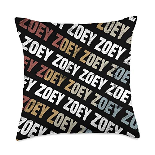 Custom Zoey Gifts & Designs for Girls Vintage First Name Pattern Retro Forename Gift for Zoey Throw Pillow, 18x18, Multicolor