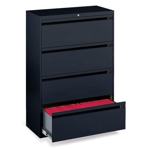 Global Office 9300 Plus 4 Drawer 36" Metal Lateral File Cabinet in Black