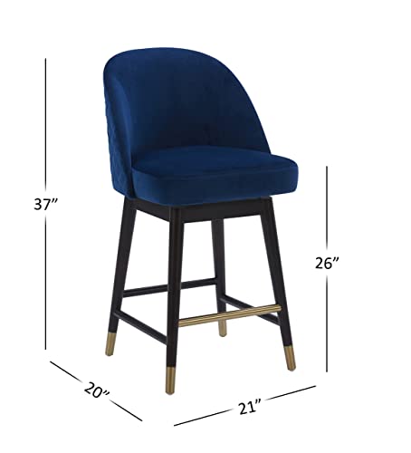Amazon Brand - Rivet Contemporary Upholstered Counter-Height Swivel Bar Stool with Wood Legs, 37"H, Blue Velvet