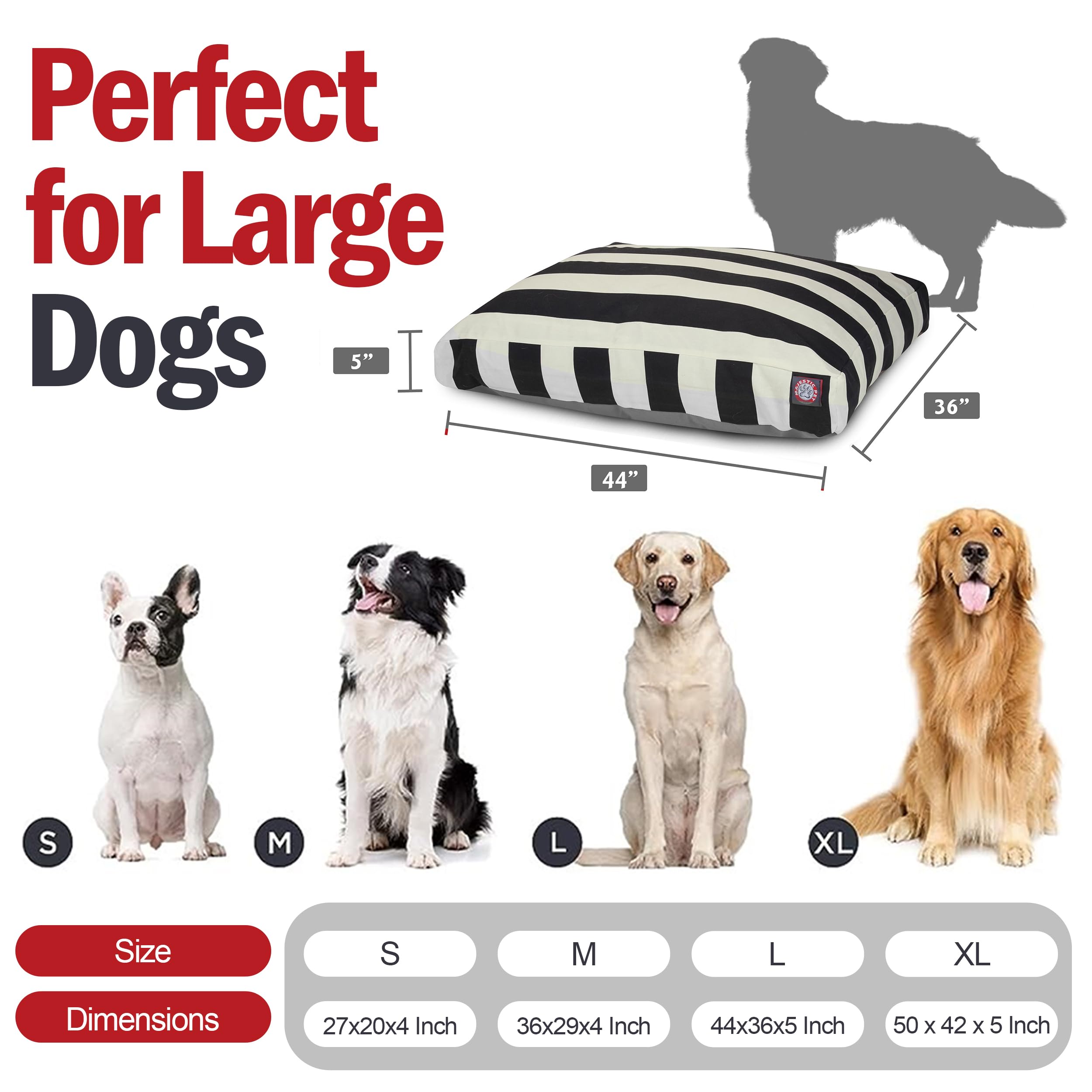 Majestic Pet Rectangle Large Dog Bed Washable – Non Slip Comfy Pet Bed – Dog Crate Bed with Removable Washable Cover – Dog Kennel Bed for Sleeping - Dog Bed Large Breed 44x36x5 Inch – Black