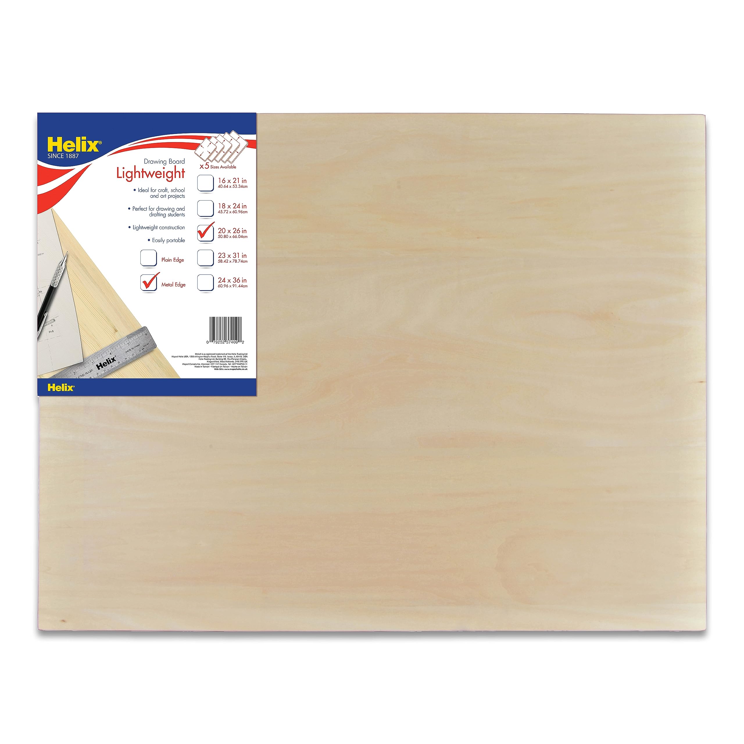 Helix - Wooden Lightweight Drawing Board - 20 x 26 Inch - Metal Edge - Drafting, Art, Sketching and Tracing