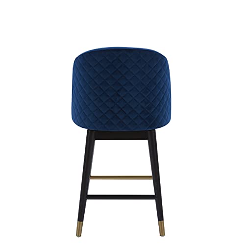 Amazon Brand - Rivet Contemporary Upholstered Counter-Height Swivel Bar Stool with Wood Legs, 37"H, Blue Velvet