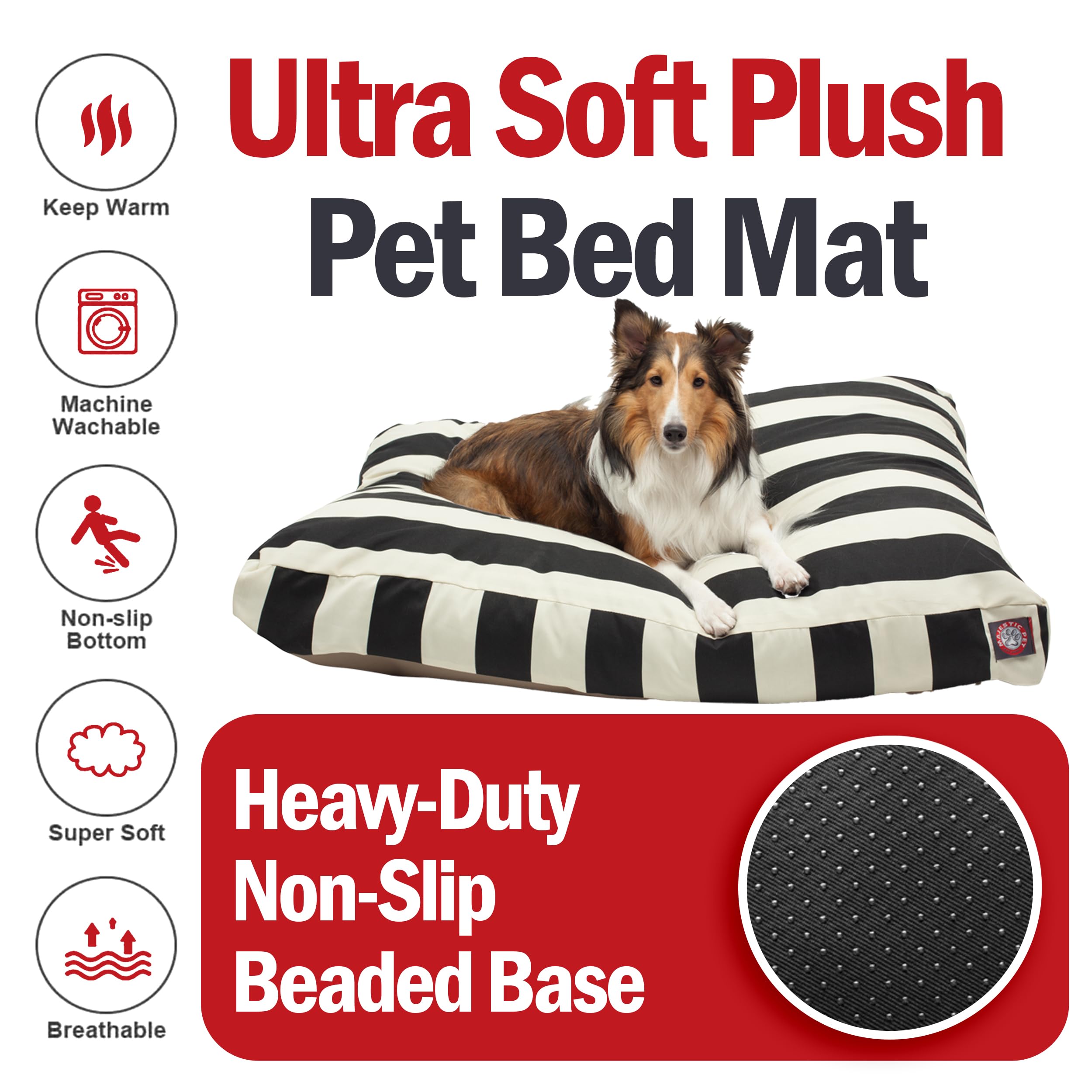 Majestic Pet Rectangle Large Dog Bed Washable – Non Slip Comfy Pet Bed – Dog Crate Bed with Removable Washable Cover – Dog Kennel Bed for Sleeping - Dog Bed Large Breed 44x36x5 Inch – Black