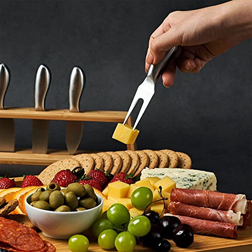 Cheese Knife Set, Cream Parmesan Cheese Knives Spreader Fork, Charcuterie Board Accessories, Complete Stainless Steel, 6-pack