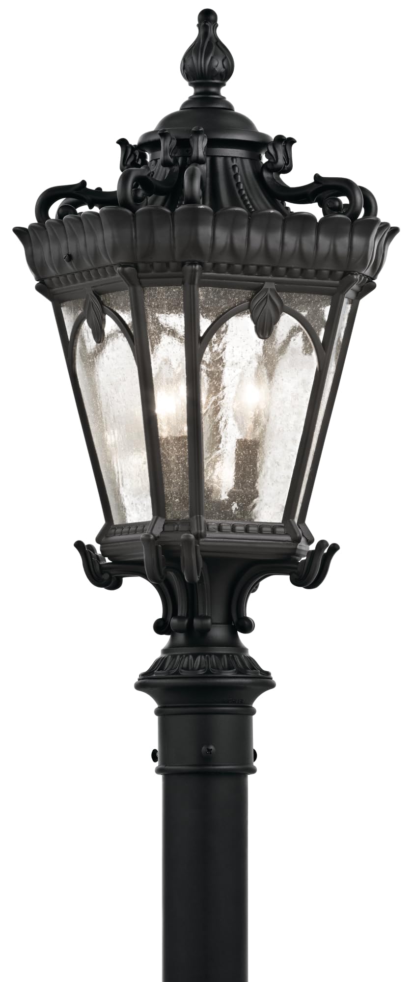 Kichler Tournai 27" Outdoor Post Light in Textured Black, 3-Light Exterior Light Fixture with Clear Seeded Glass, (27" H x 11.75" W), 9558BKT