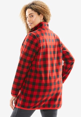 Woman Within Plus Size Zip-Front Microfleece Jacket Long Oversized Fleece - 3X, Black